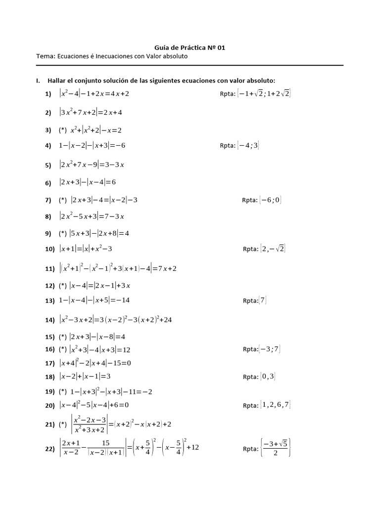 GUIA - 02 - Ecuaciones É Inecuaciones Con Valor Absoluto | PDF