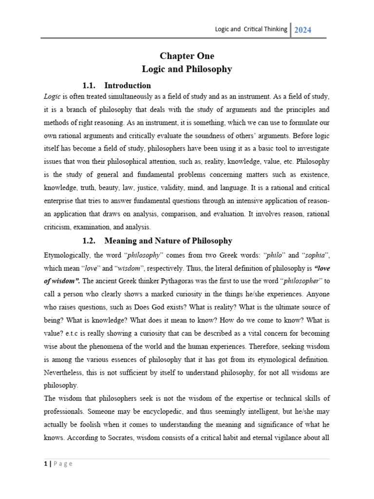 Logic Chapter I- Revised-1 | PDF | Knowledge | Rationalism