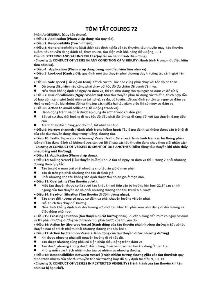 TÓM TẮT COLREG 72 | PDF