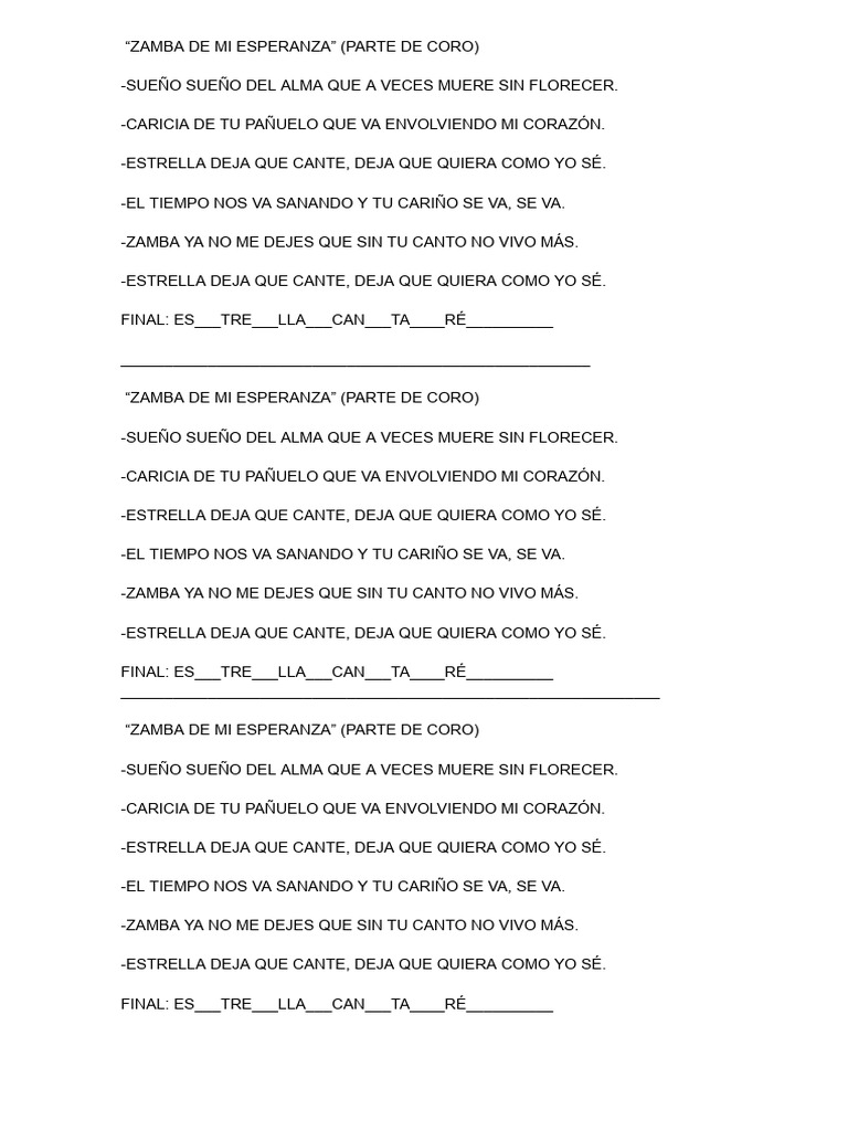 Zamba de Mi Esperanza | PDF | Relaciones personales, crianza y ...