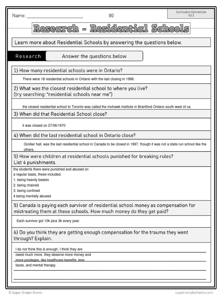 AK - 08SH 909206 Balmoral Drive SR PS - Attachment - PDF - Residential Schools Assignment | PDF