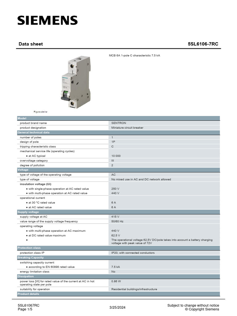 5SL61067RC_datasheet_en | PDF | Alternating Current | Voltage