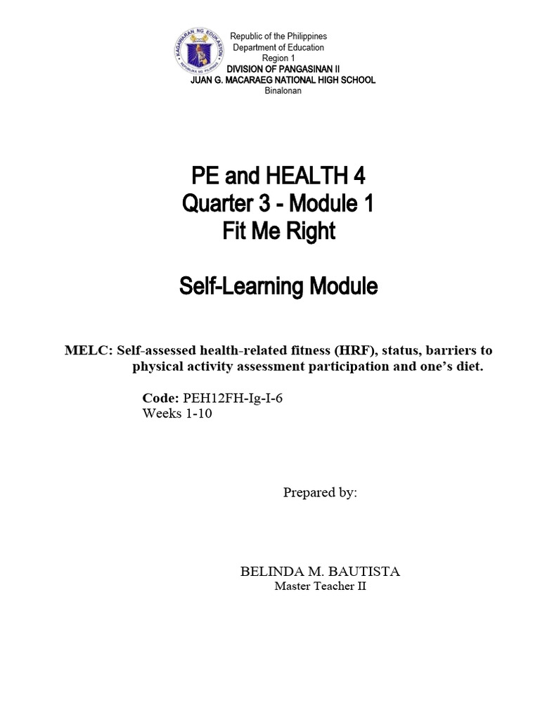 DIVISION SELF LEARNING MODULES PEH 4 WEEK1 | PDF | Physical Fitness | Recreation