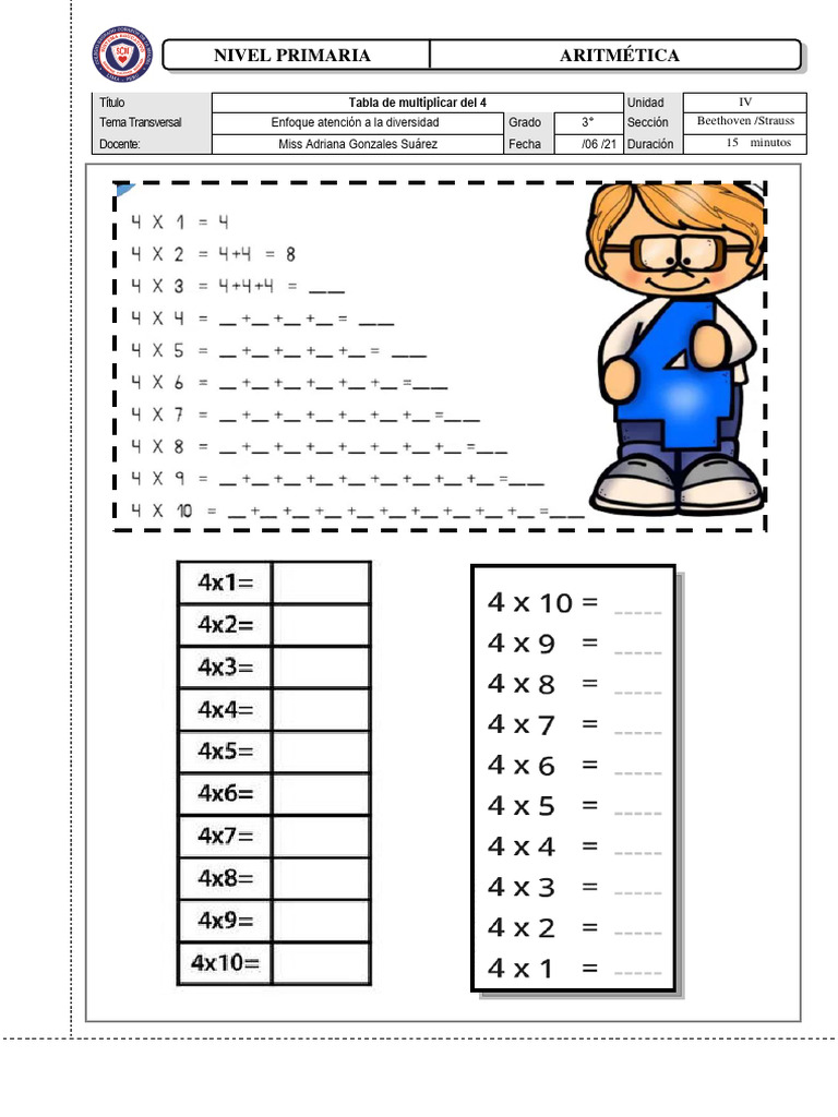 Fichas - Multiplicación Del 4 y 5 | PDF | Matemáticas | Aritmética
