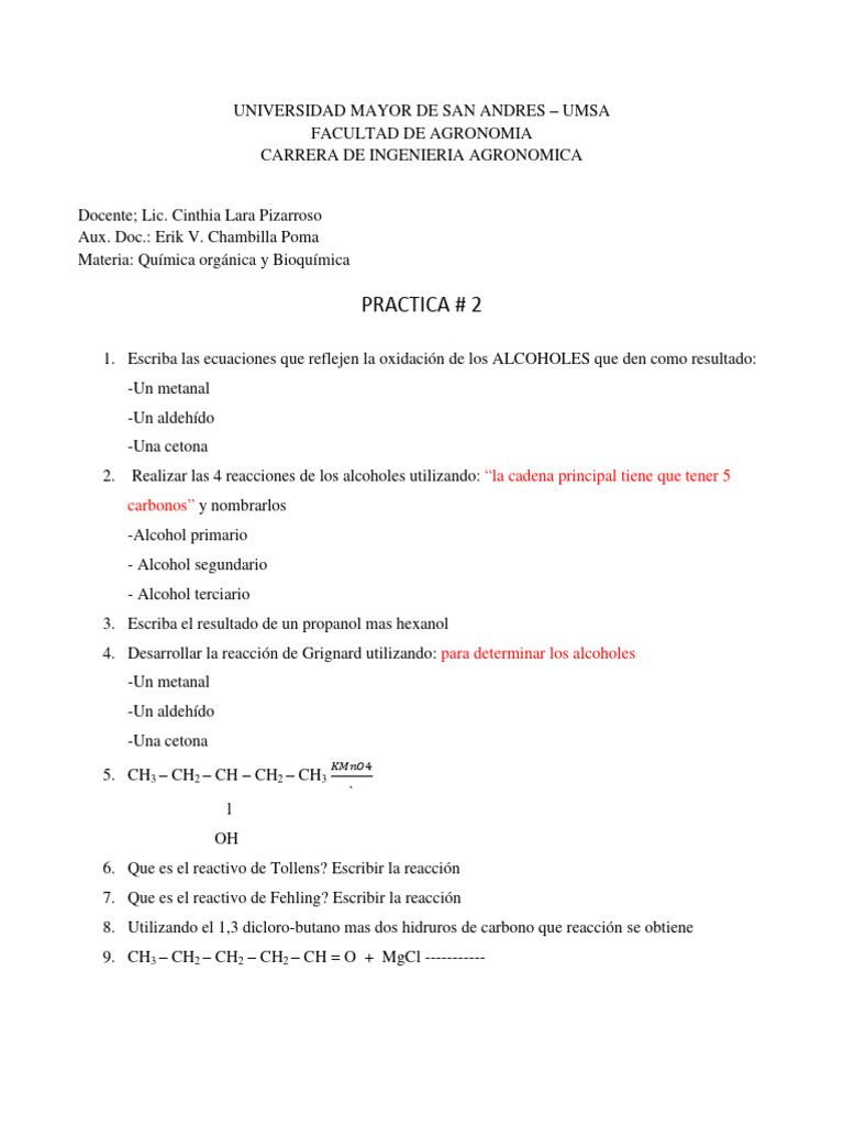 Práctica de Química Orgánica UMSA | PDF | Cocina, comidas y vino | Tecnología