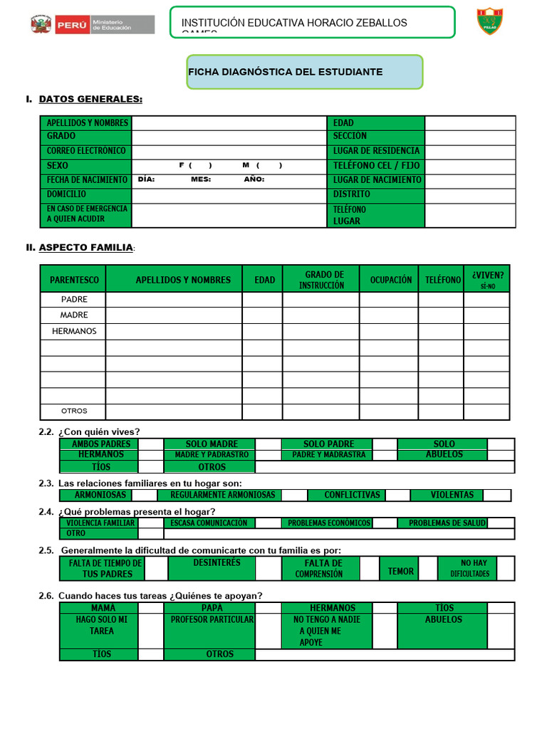 Ficha-Diagnostica-Del Estudiante 2022 | PDF