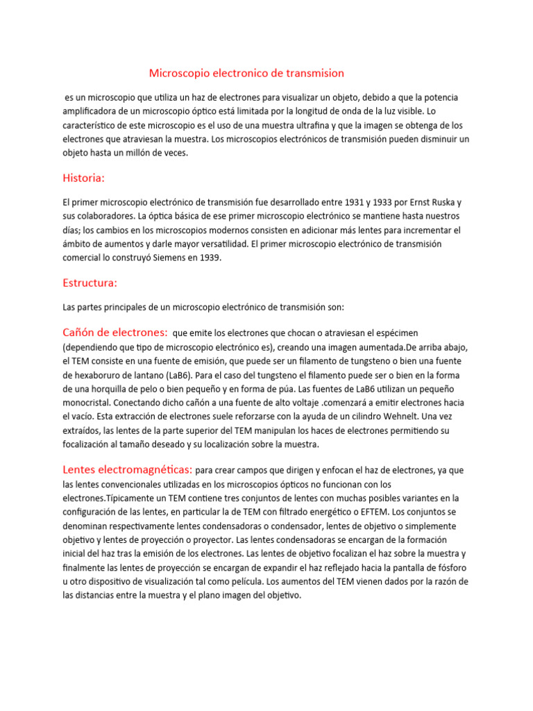 Microscopio Electrónico de Transmisión: Guía Completa | PDF ...