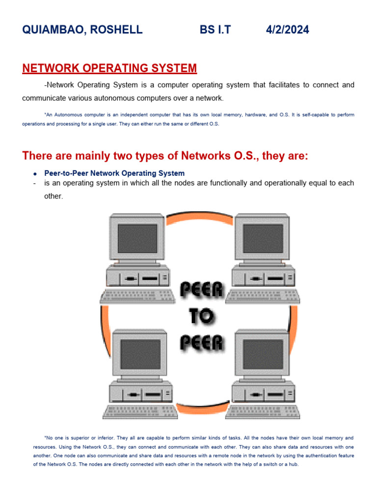 NETWORK OPERATING SYSTEM - Quiambao | PDF | Operating System | Computer Network