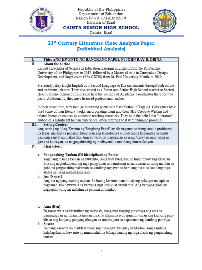 01 Close Analysis Paper Sample - Individual Analysis | PDF