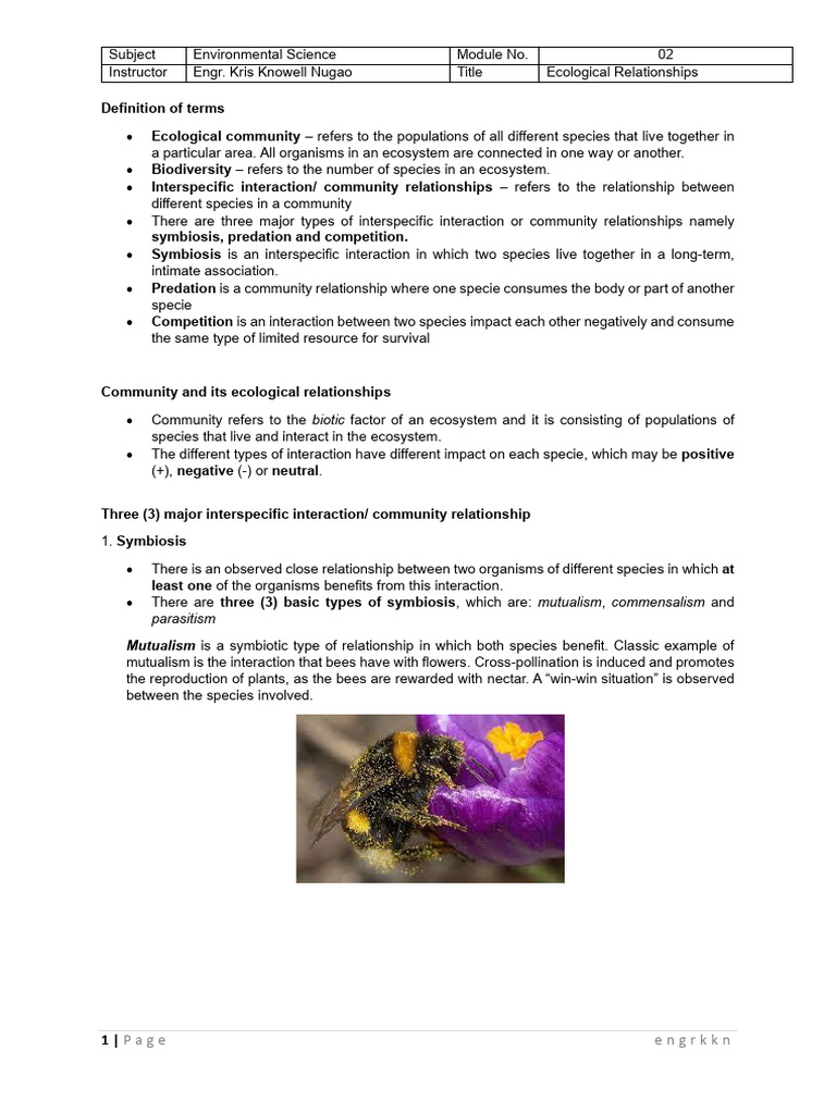 Module-02_Ecological-Relationships | PDF | Symbiosis | Ecology