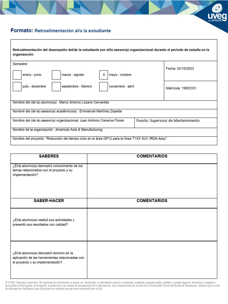 Formato:: Retroalimentación Al/a La Estudiante | PDF | Informática