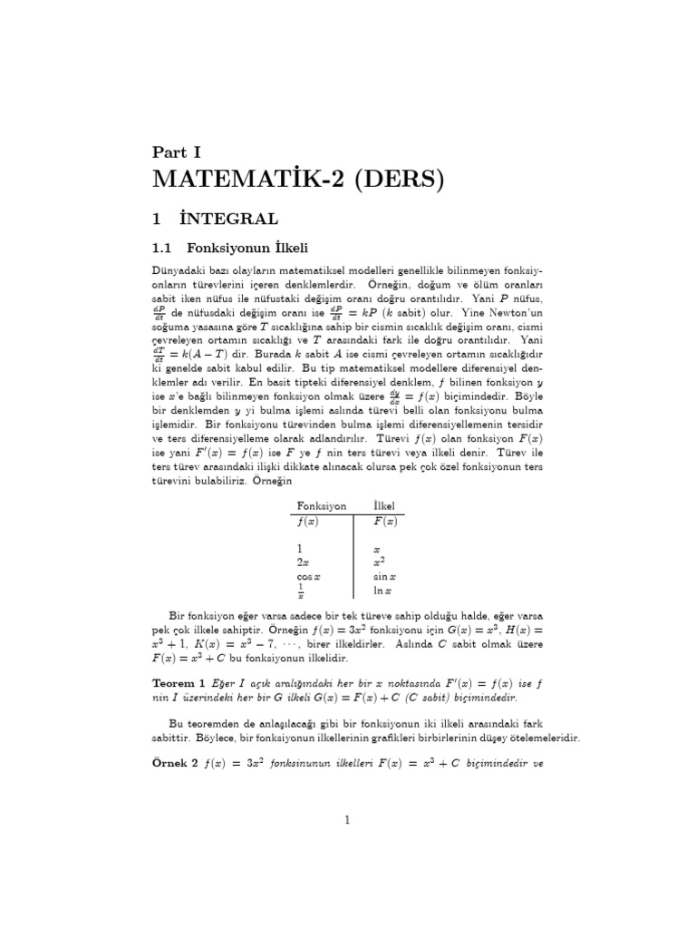 Matematik II Ders Notları | PDF