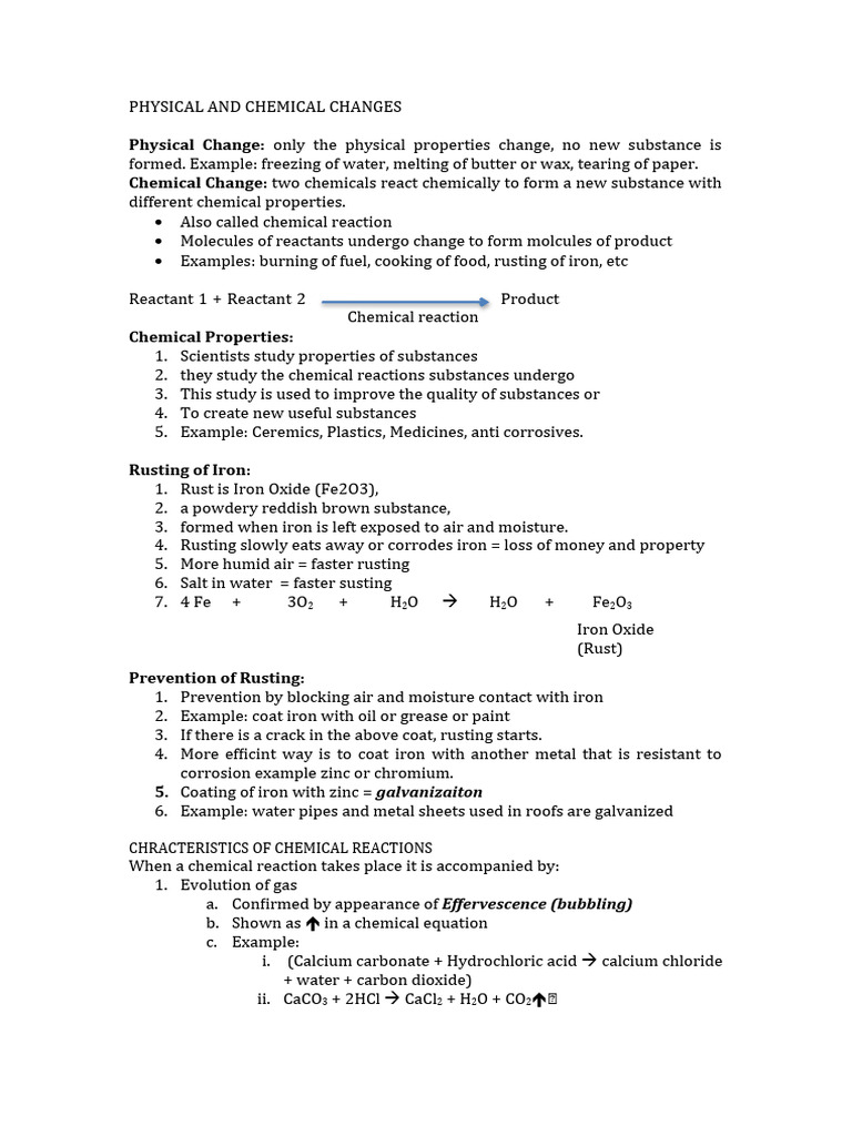 Physical and Chemical Changes | PDF | Chemical Reactions | Rust
