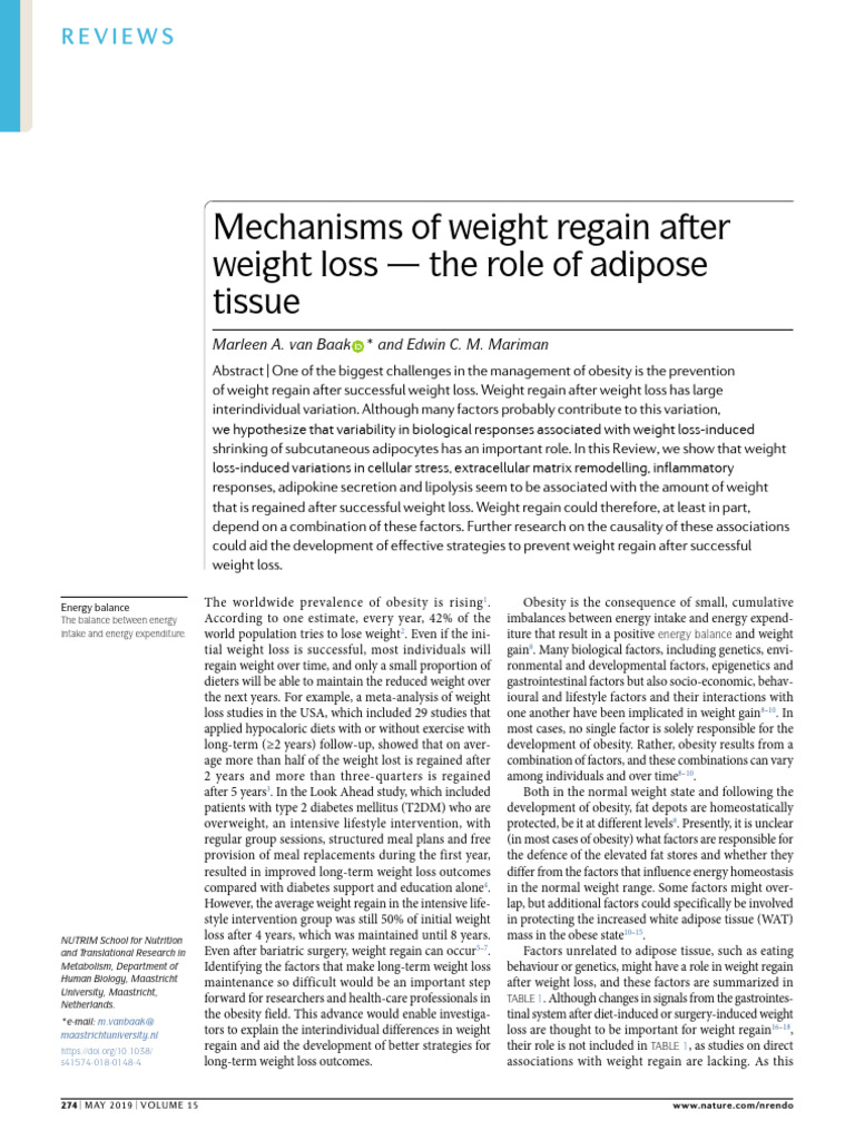 Mechanisms of Weight Regain After Weight Loss - The Role of Adipose ...
