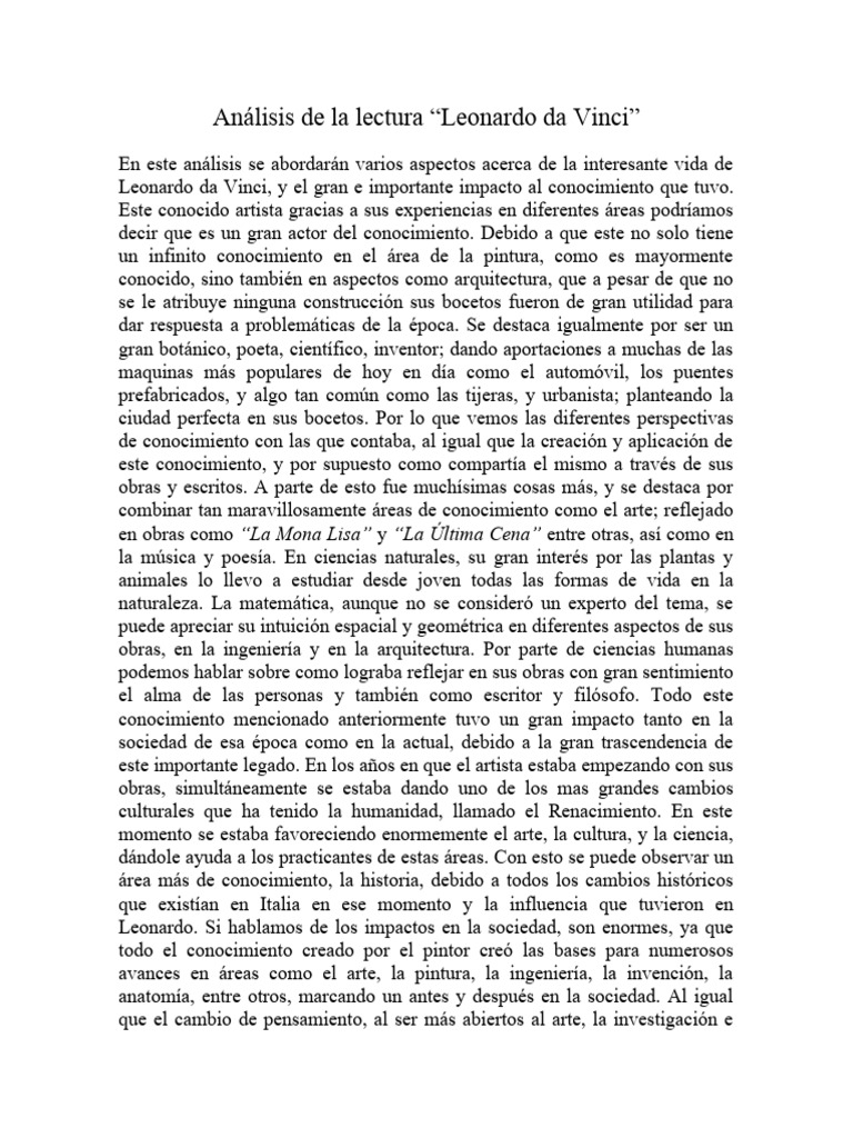 Análisis de La Lectura Leonardo Da Vinci - IJ | Descargar gratis PDF ...
