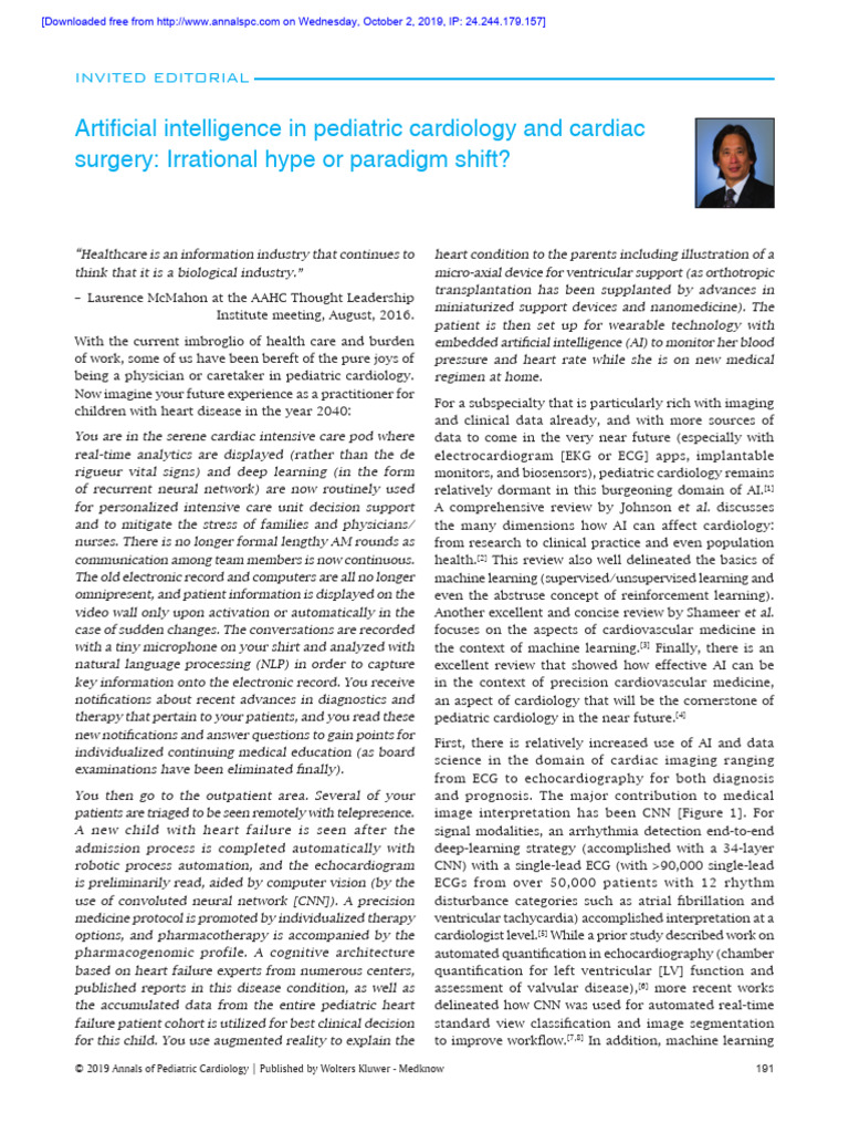 Artificial Intelligence in Pediatric Cardiology An | PDF | Cardiology ...