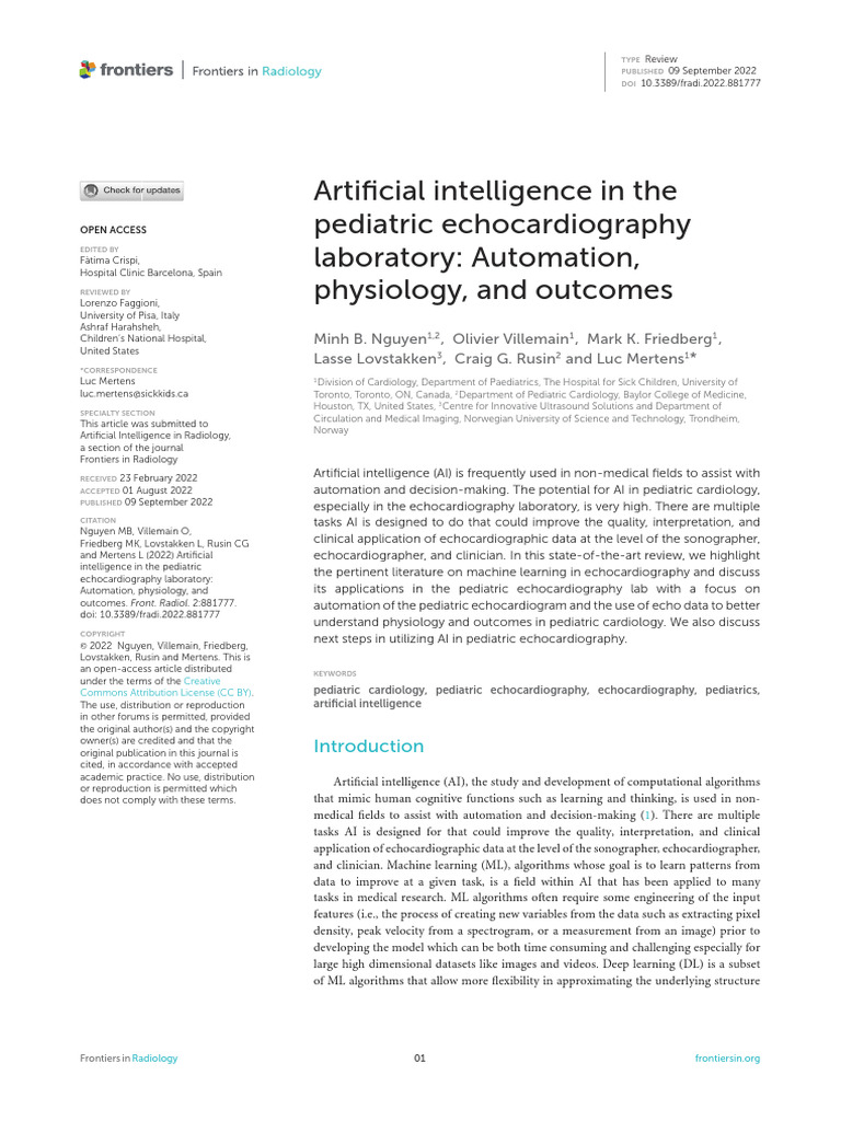 Artificial Intelligence in the Pediatric Echocardi | PDF | Echocardiography | Machine Learning
