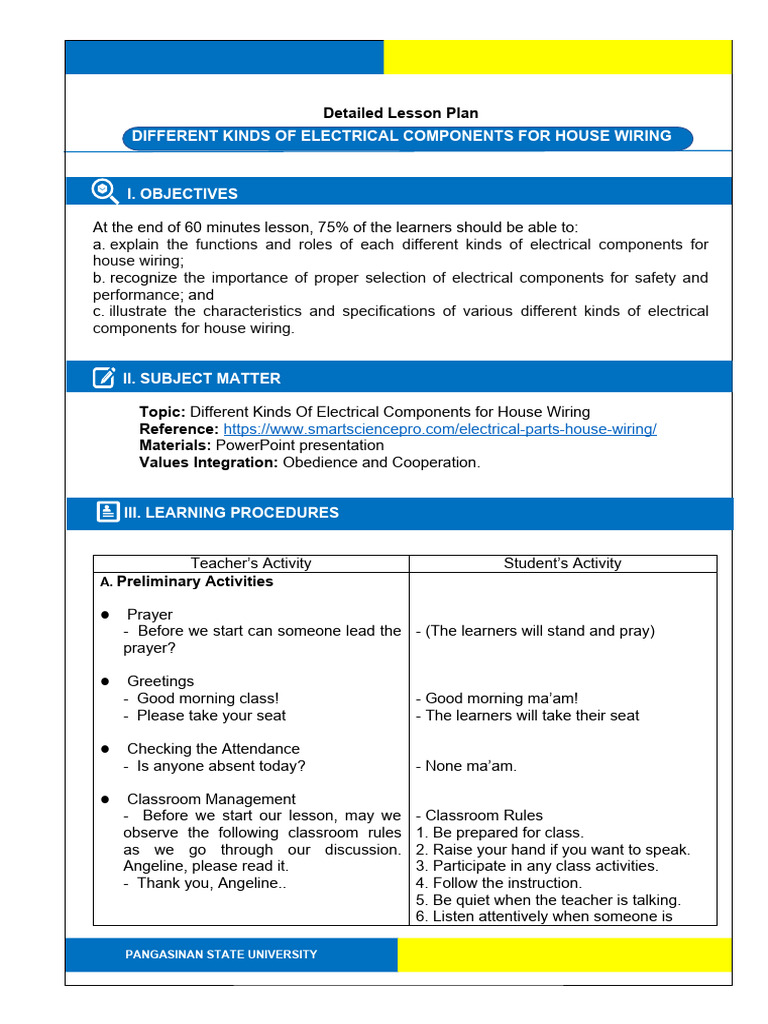 Industrial Arts Ii (Lesson Plan) | PDF | Fuse (Electrical) | Power (Physics)