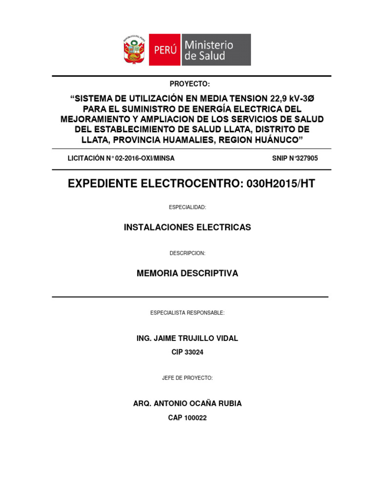 Iiee 1 Memoria Descriptiva Llata | PDF | Subestacion electrica ...