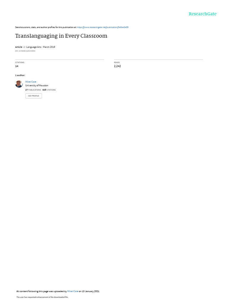 Translanguaging in Every Classroom: Language Arts March 2019 | PDF ...