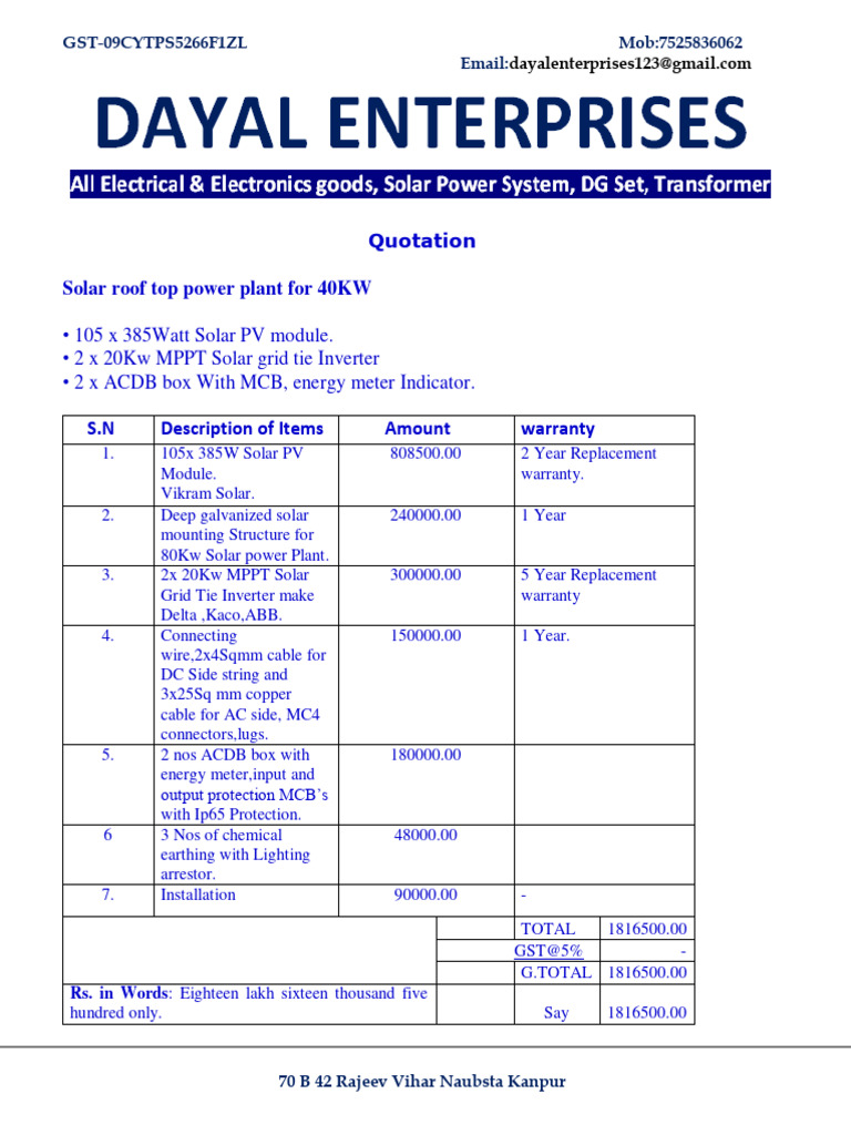 on-grid-solar-power-plant | PDF | Photovoltaic System | Solar Power
