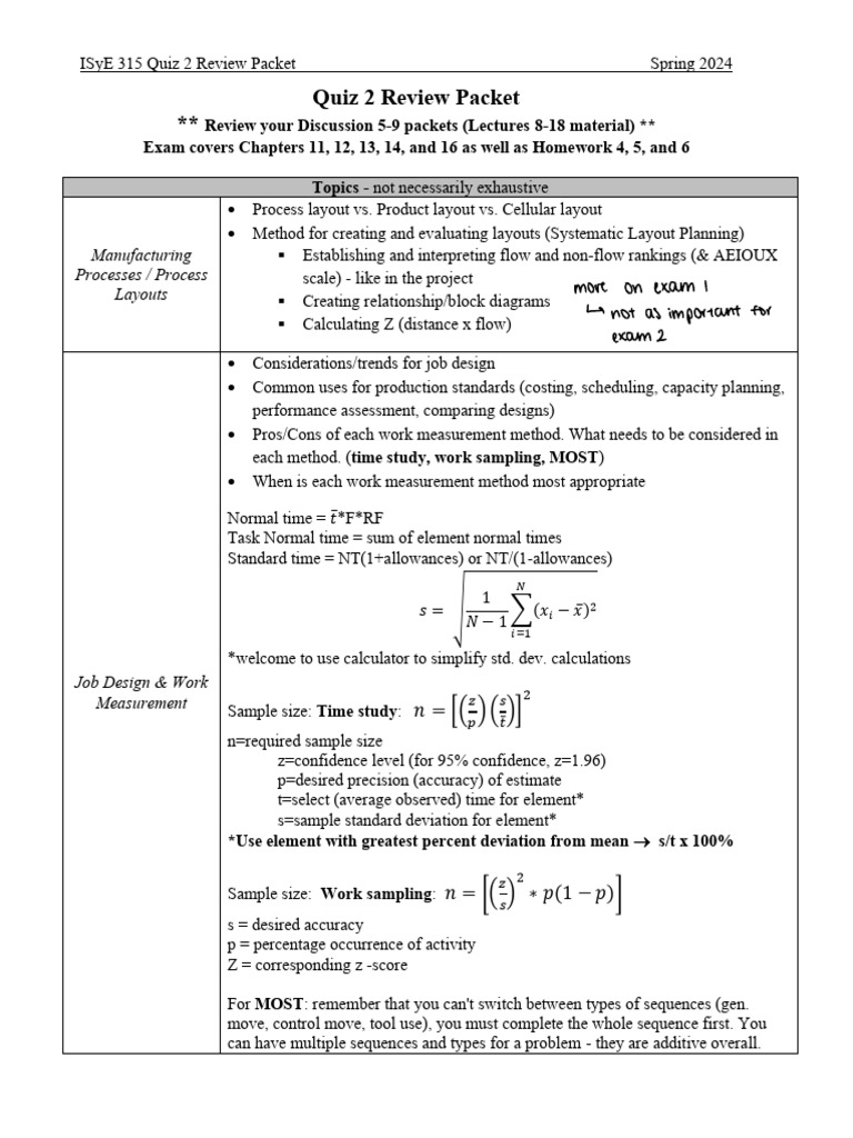 Midterm 2 Review Packet Solutions | PDF | Lean Manufacturing | Standard ...