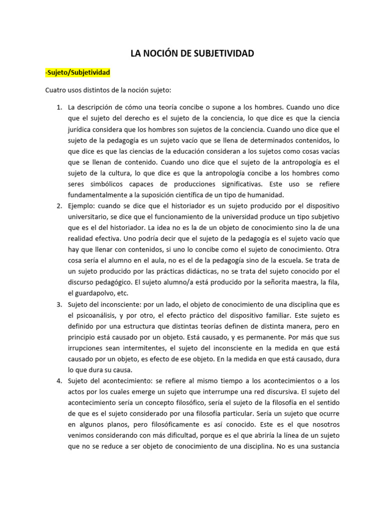 LA NOCIÓN DE SUBJETIVIDAD. Lewkowicz Resumen | PDF | Pedagogía | Psicoanálisis