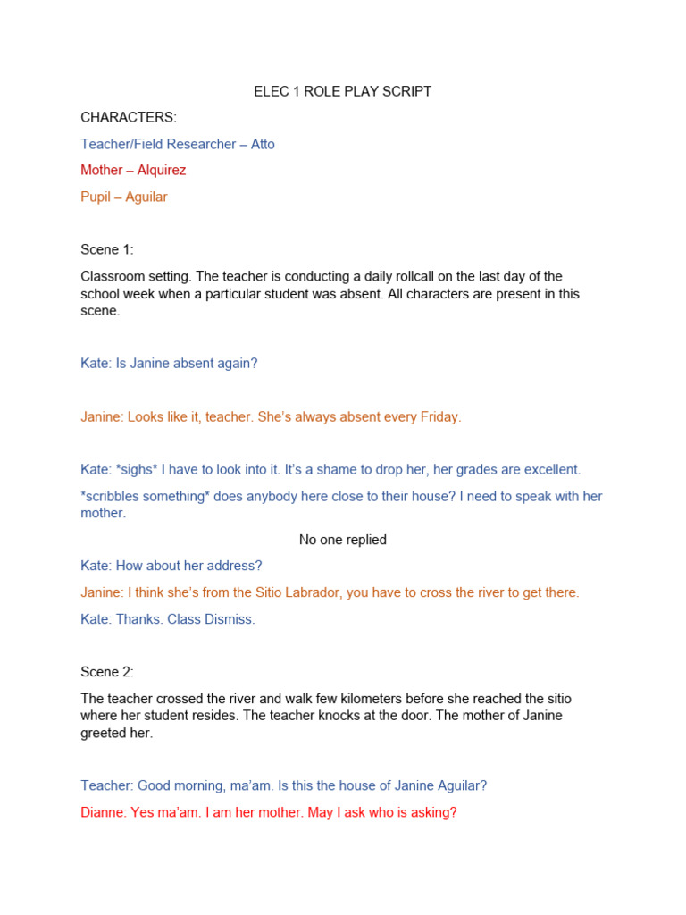 Elec 1 Role Play Script | PDF | Language Arts & Discipline