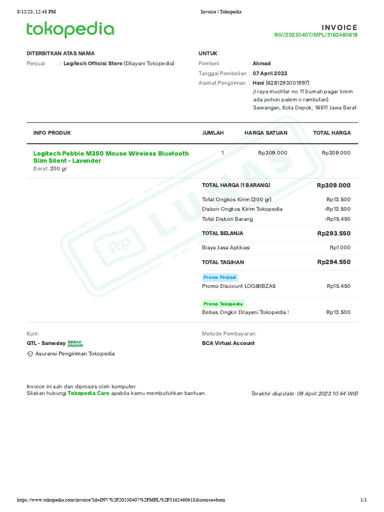 Invoice - Tokopedia | PDF