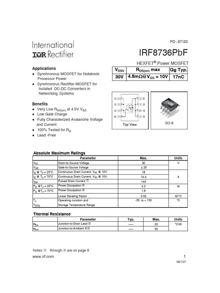 Infineon IRF8736 DataSheet v01 - 01 EN | PDF | Field Effect Transistor ...