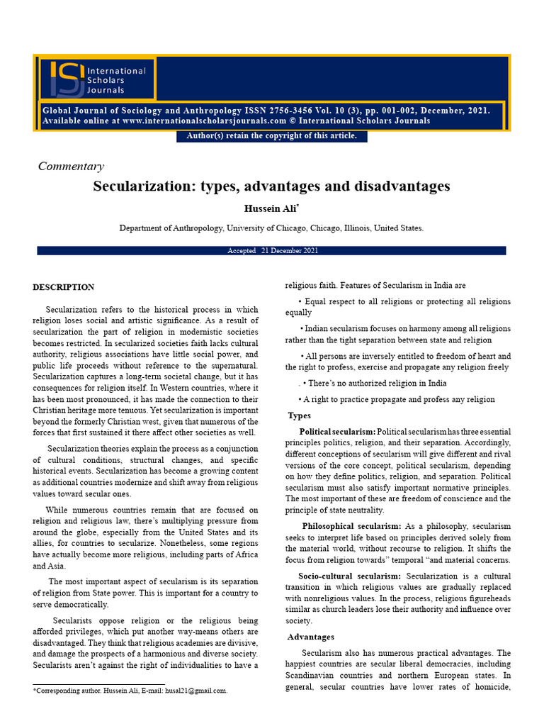 Secularization Types Advantages and Disadvantages | PDF | Secularism ...