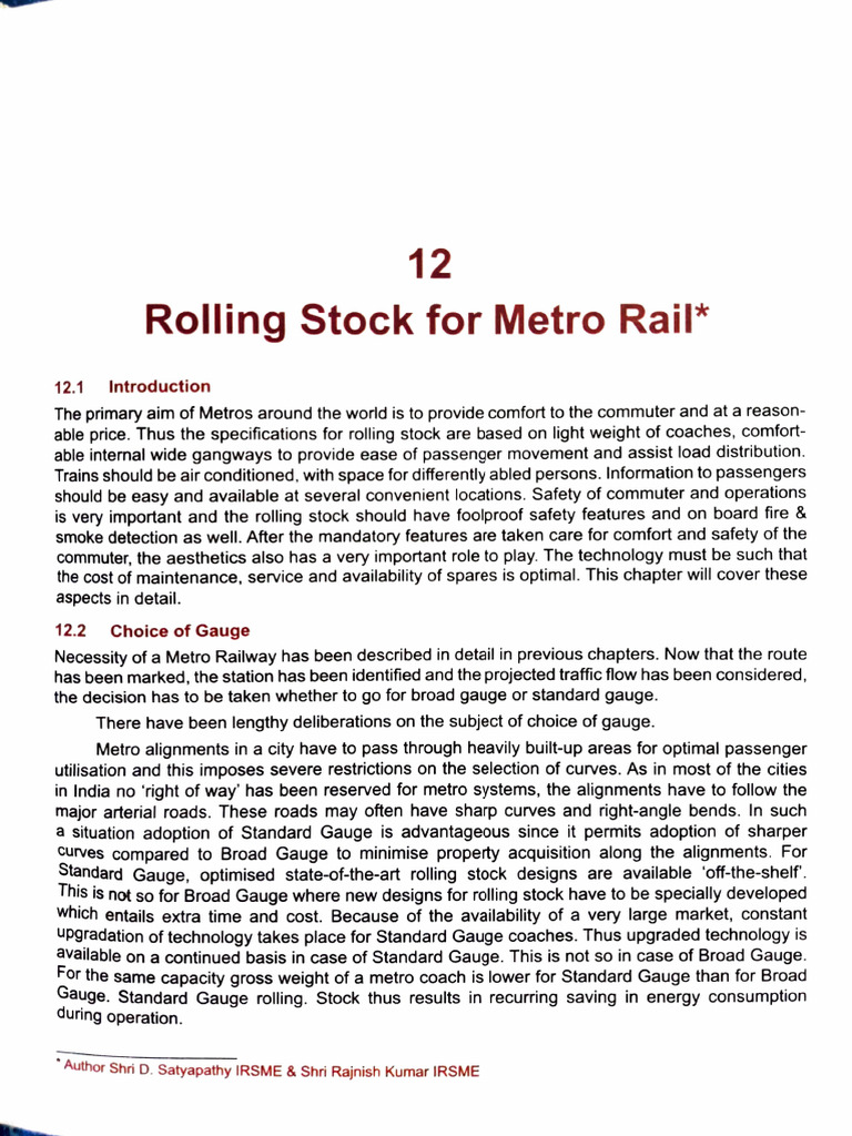 Rolling Stock For Metro Rail | PDF