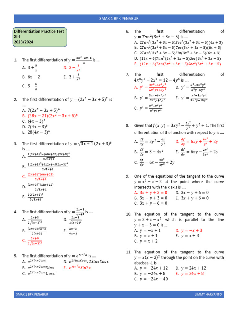 differentiation_practice_test_240401_030953 2 | PDF | Tangent ...