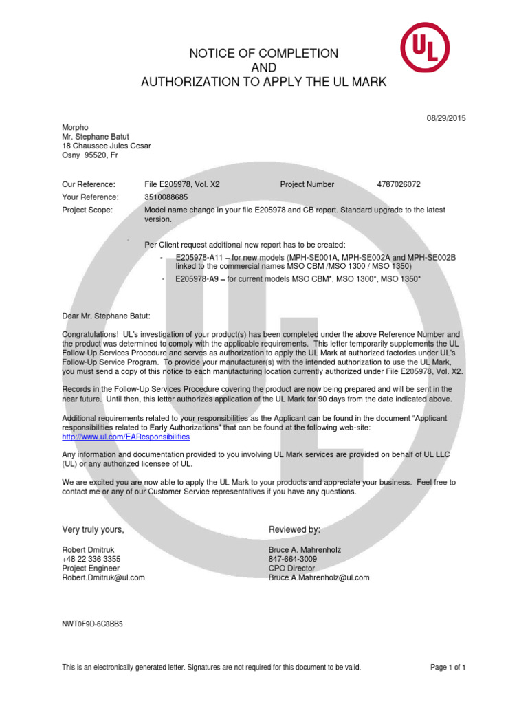 UL Mark Authorization Notice | PDF | Business