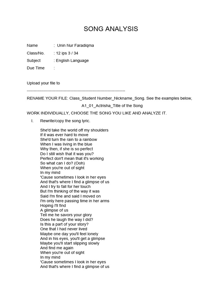 Song Analysis: "Glimpse of Us" | PDF | Art | Poetry