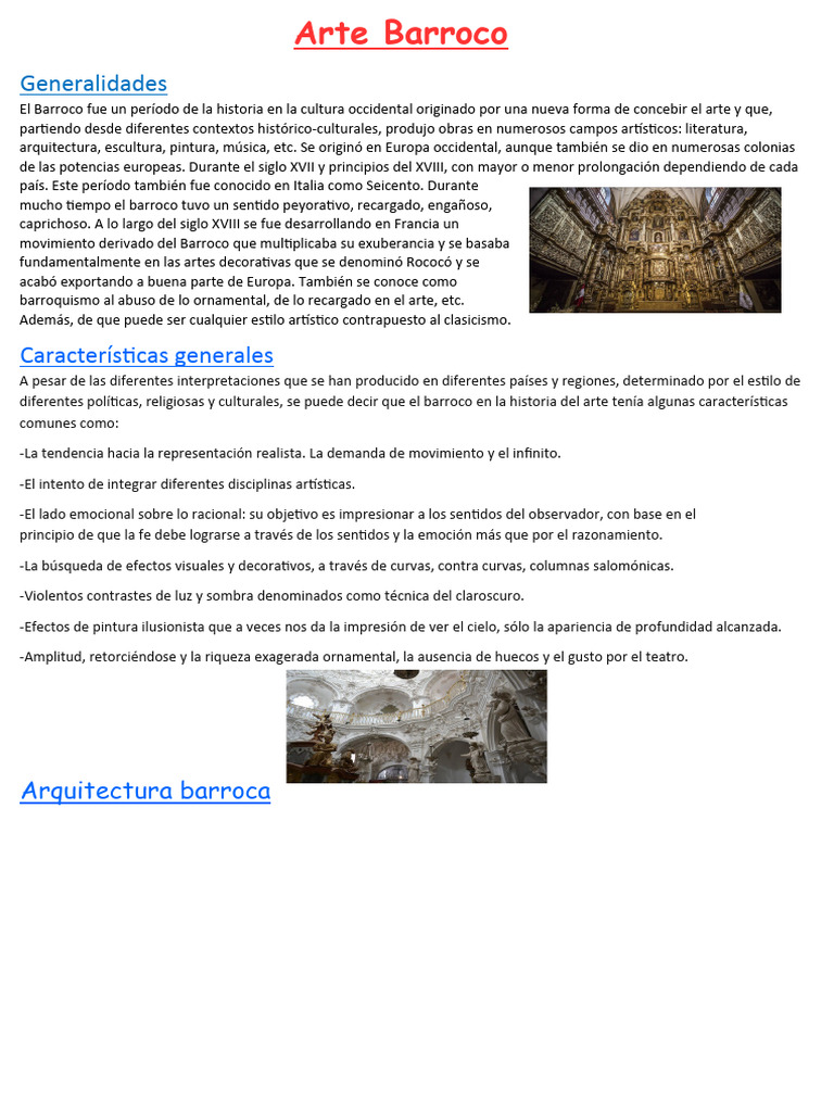 Características del Arte Barroco | PDF | Barroco | Escultura