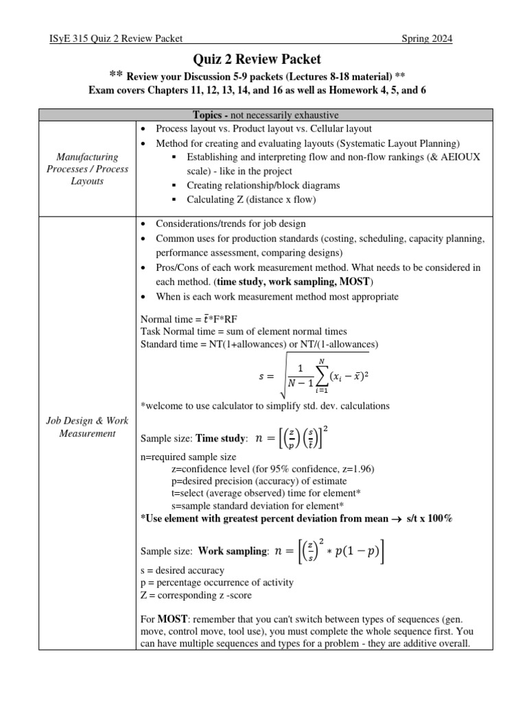 Midterm 2 Review Packet-1 | PDF | Lean Manufacturing | Sampling (Statistics)