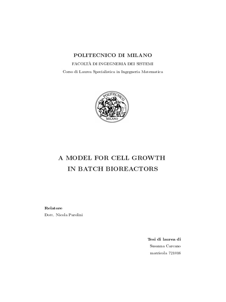 A Model For Cell Growth in Batch Bioreactors | PDF | Cellular ...