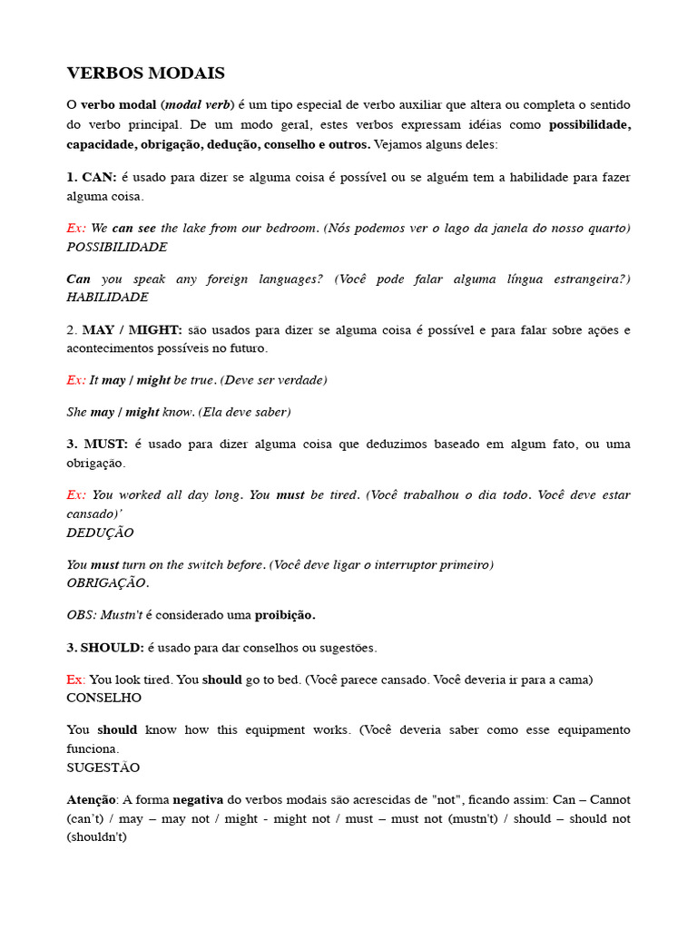 Aula 11 - Verbos Modais | PDF