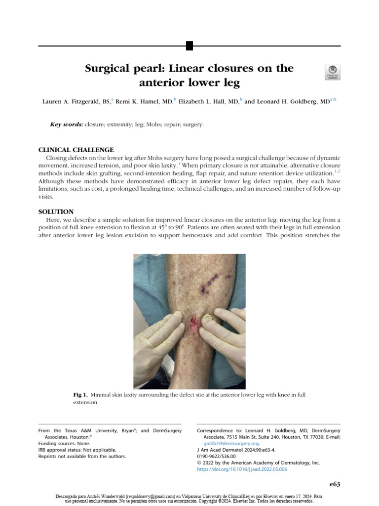 Surgical Pearl - Linear Closures On The Anterior Lower Leg | PDF ...