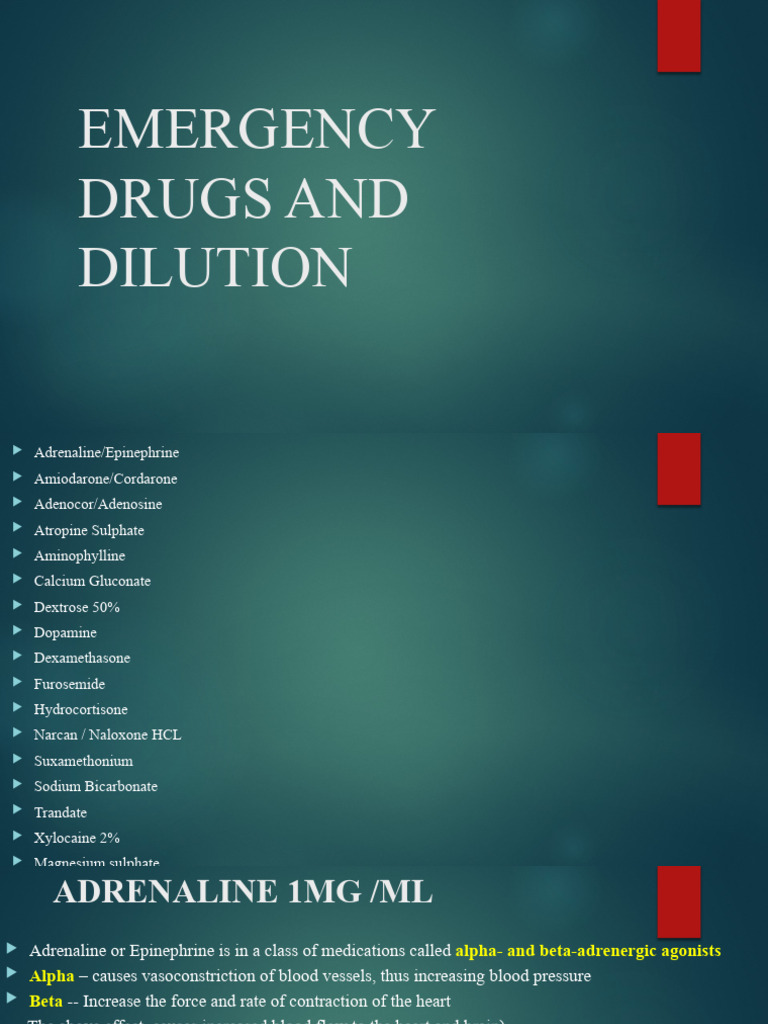 Emergency Drugs and Dilution | PDF | Heart | Dopamine