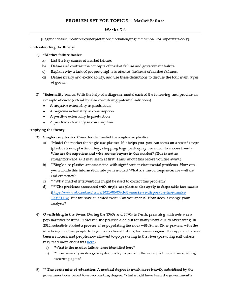 Problem Set Topic 5 (Week 6) | PDF | Market (Economics) | Externality
