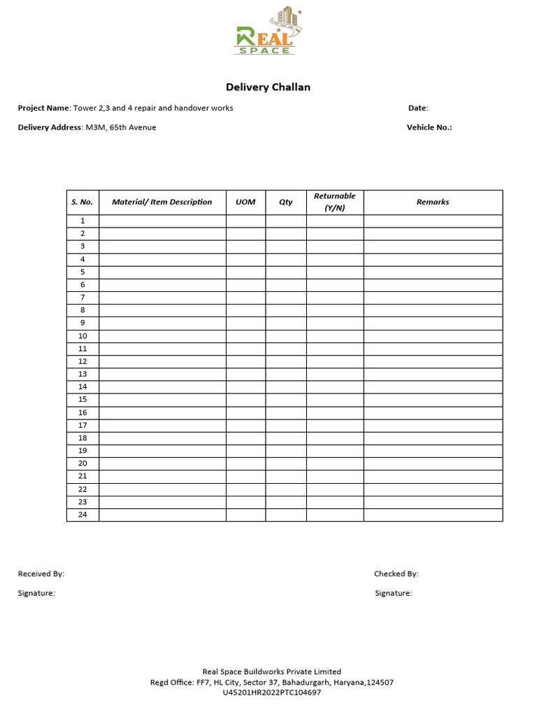 Delivery Challan for Tower Repairs | PDF