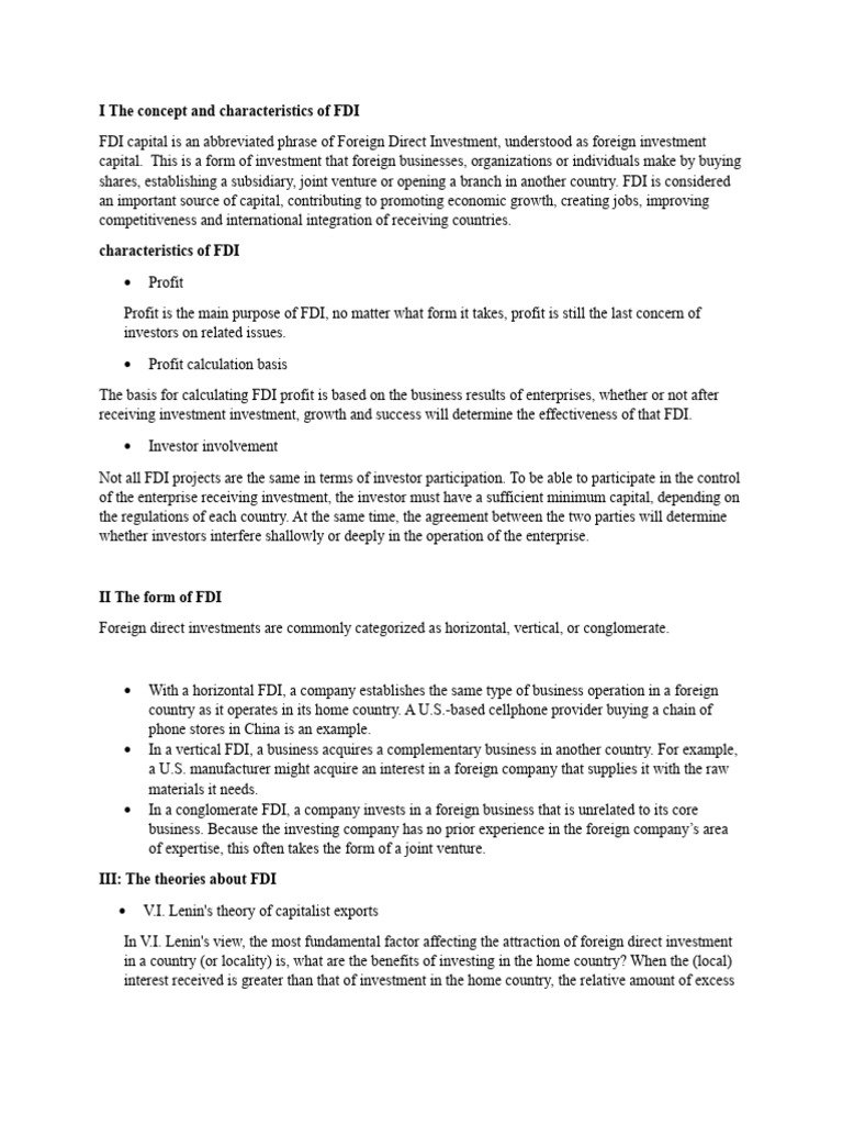 I The Concept and Characteristics of FDI | PDF | Foreign Direct ...