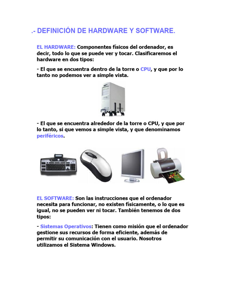 Definición de Hardware y Software | PDF | Hardware de la computadora ...