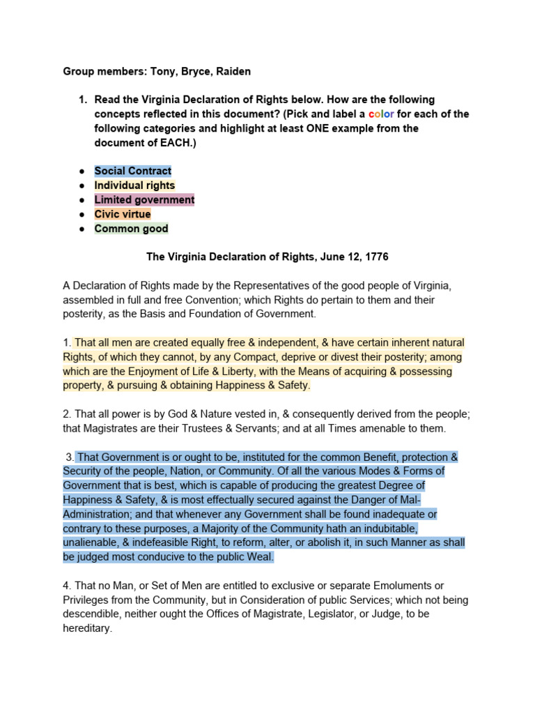 Virginia Declaration of Rights Analysis | PDF | Government | Public Law