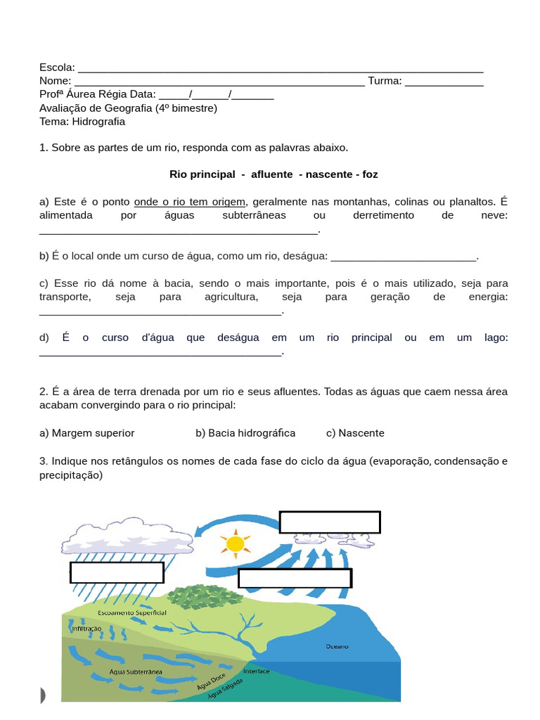 Prova Hidrografia 6º Ano | PDF | Estudos de Línguas Estrangeiras | Casa ...
