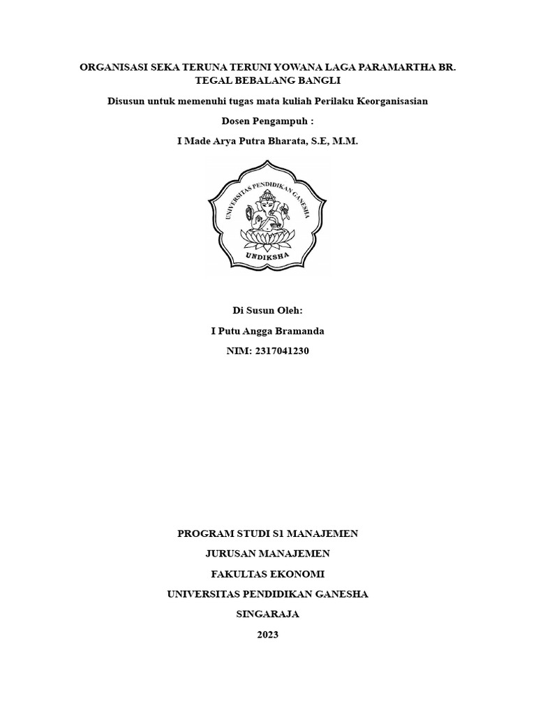 Organisasi Seka Teruna Teruni Yowana Laga Paramartha BR | PDF | Karier & Perkembangan