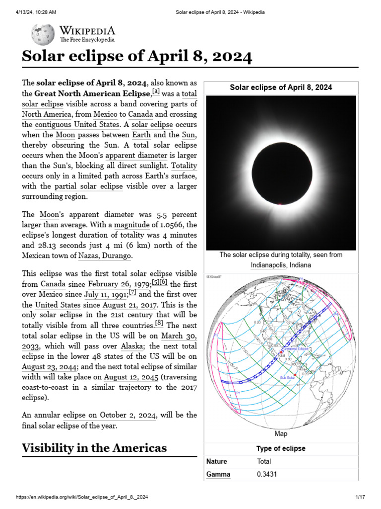 Solar Eclipse of April 8, 2024 - Wikipedia | PDF | Solar Eclipse ...