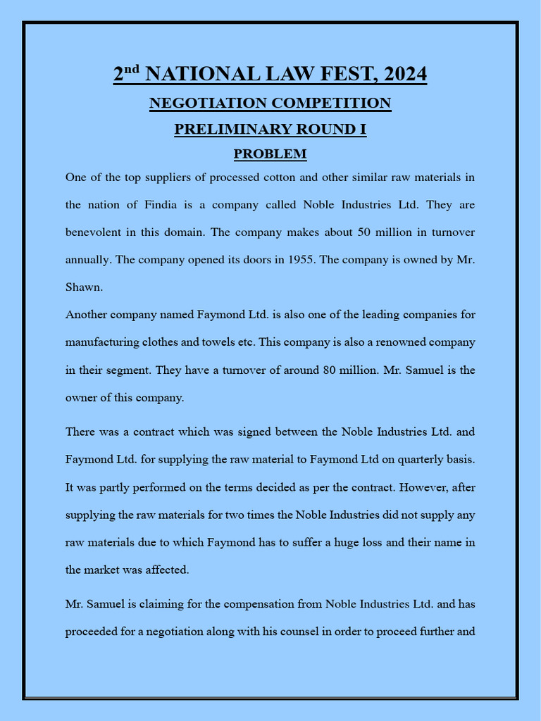 Preliminary Round 1 - Negotiation Problem | PDF | Finance & Money Management